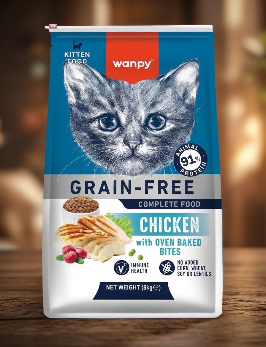 Сухой корм Wanpy Cat беззерновой с курицей для котят, вес - 8 кг