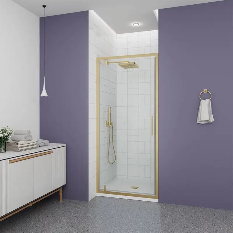 Veconi Душевая дверь Veconi Ottimo P30 G, 900x1900, золото брашинг, стекло прозрачное OP30G-90-01-C9