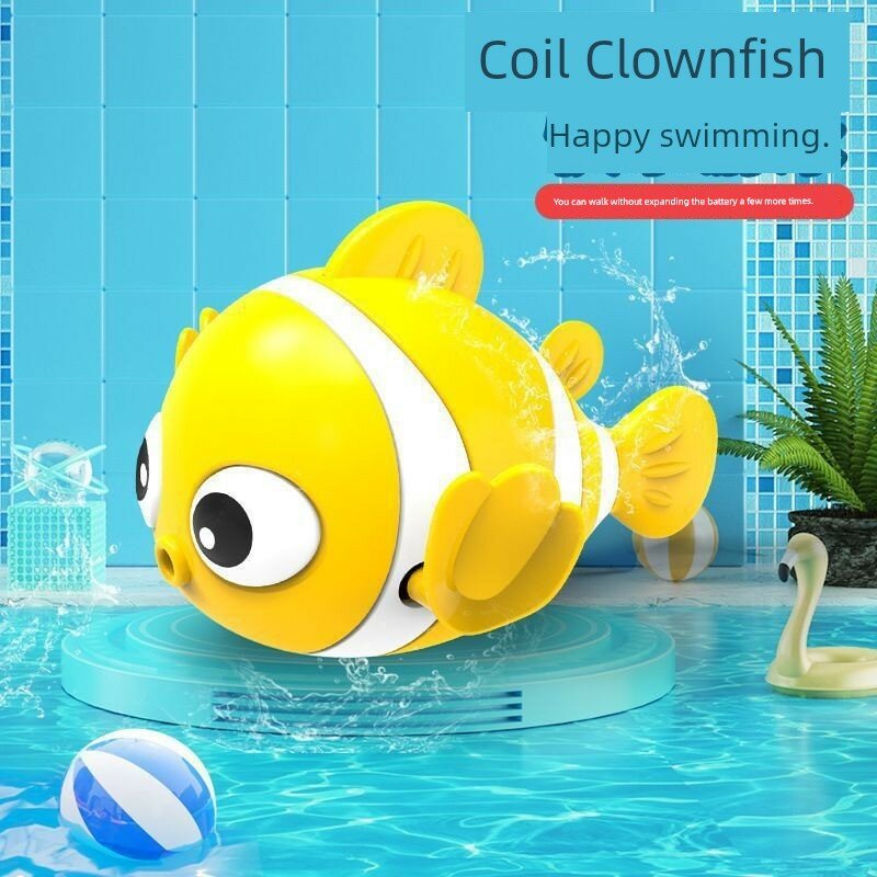 Пружинная игрушечная рыбка-клоун для ванной воды и суши, желтая, 1 шт. для купания младенца