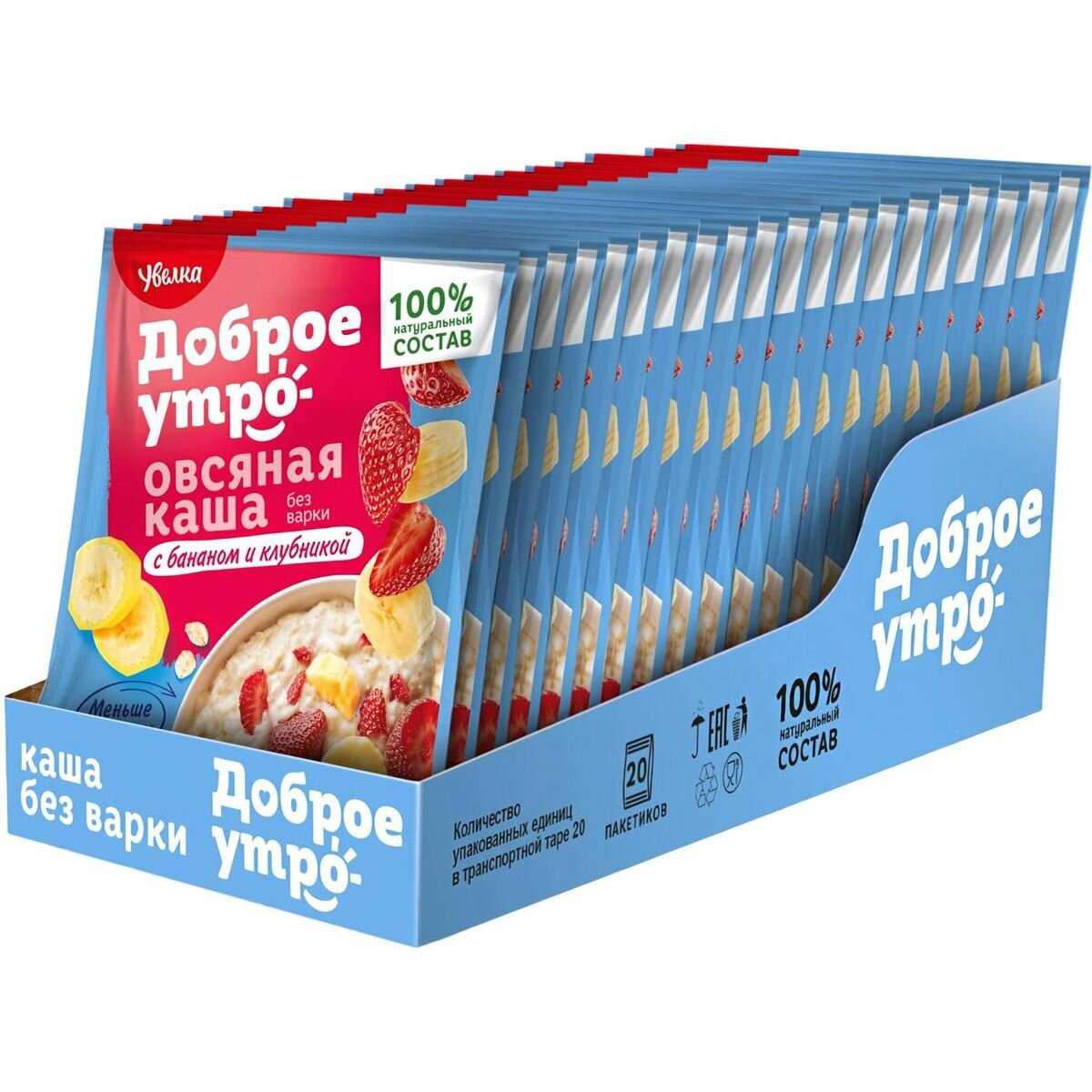 Каша Увелка овсяная б/п с бананом и клубникой 40гх20шт/уп (1813388)