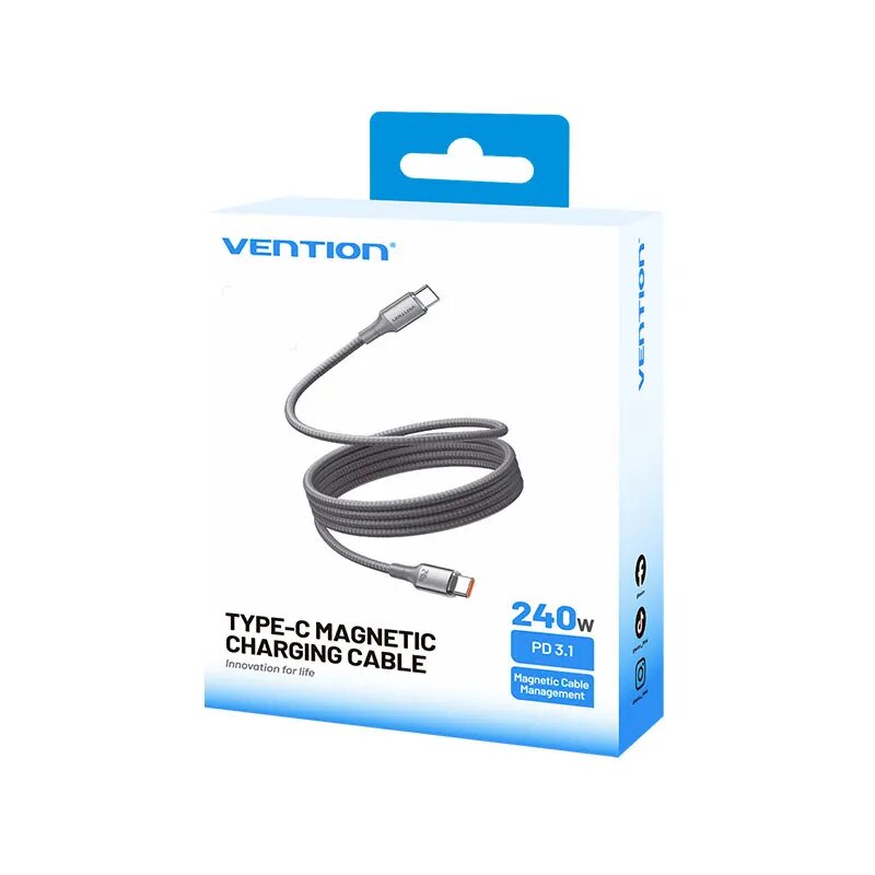 Vention Type-C магнитный кабель 1м, 240W, серый