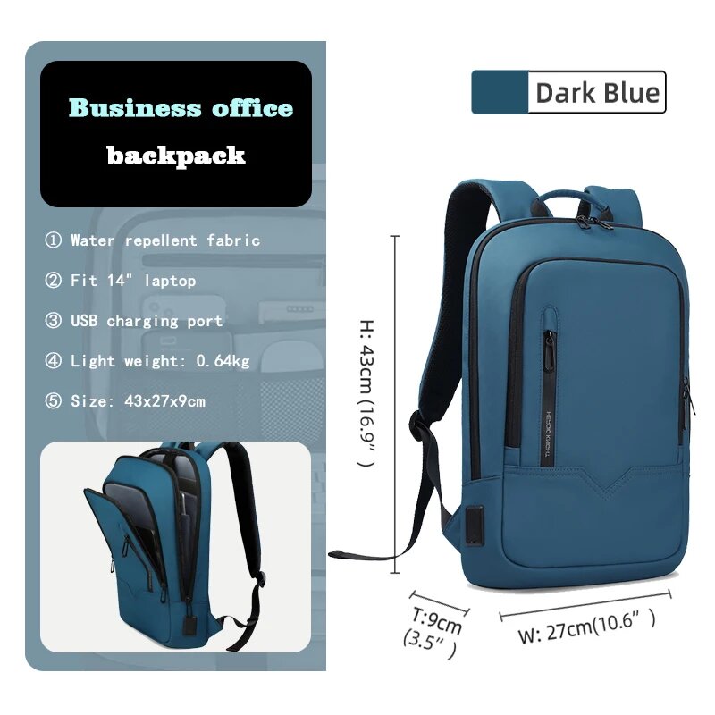 Мужской деловой рюкзак Dark Blue 14"