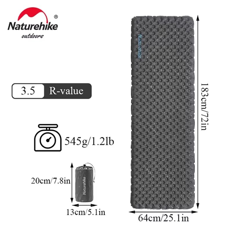 Naturehike надувной матрас для кемпинга Черный, Grey - 183x64 cm