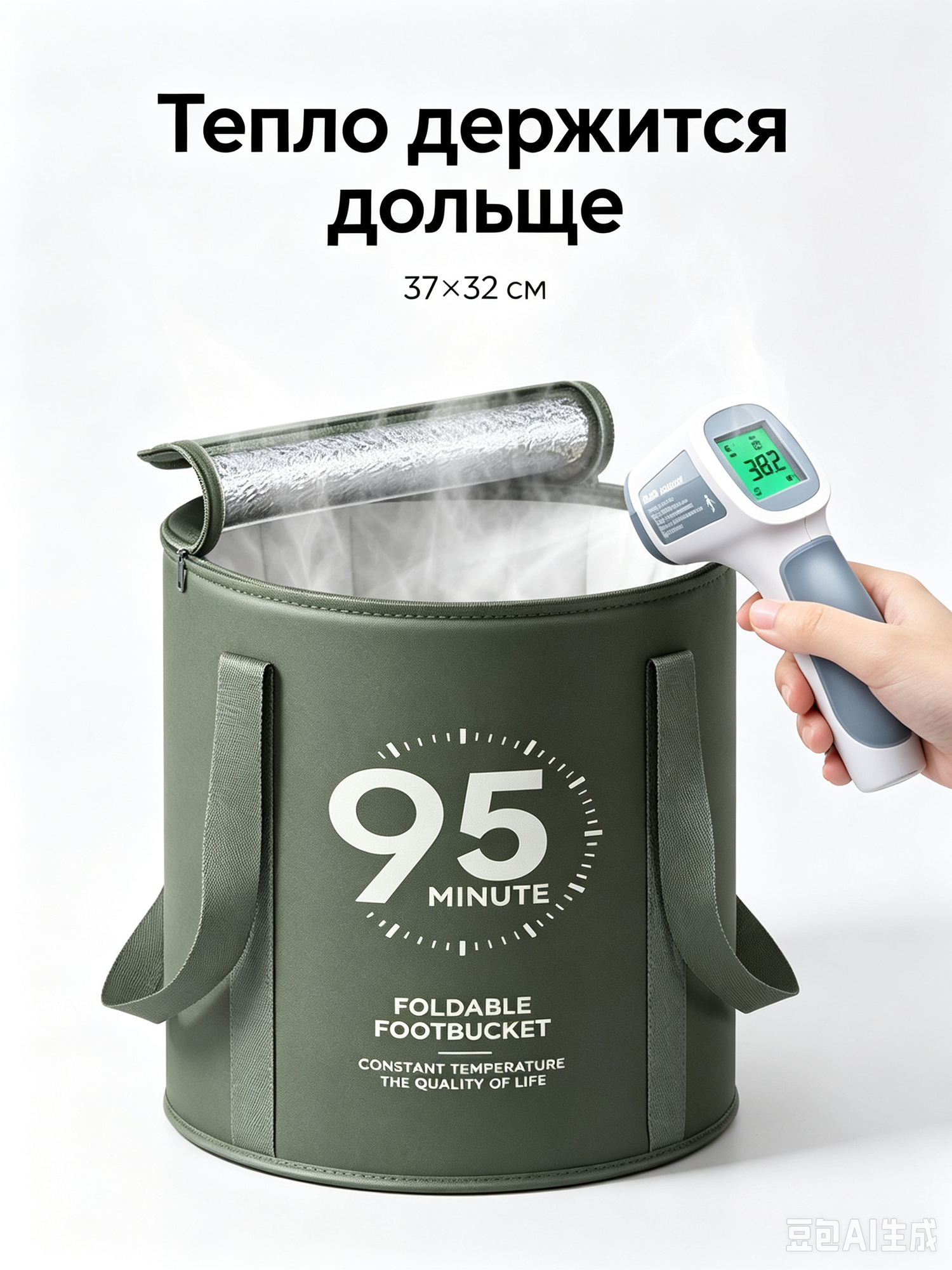 Складная ванночка для ног с крышкой, 37х32 см, высокая для дома и поездок‑ теплоизоляция и компактность