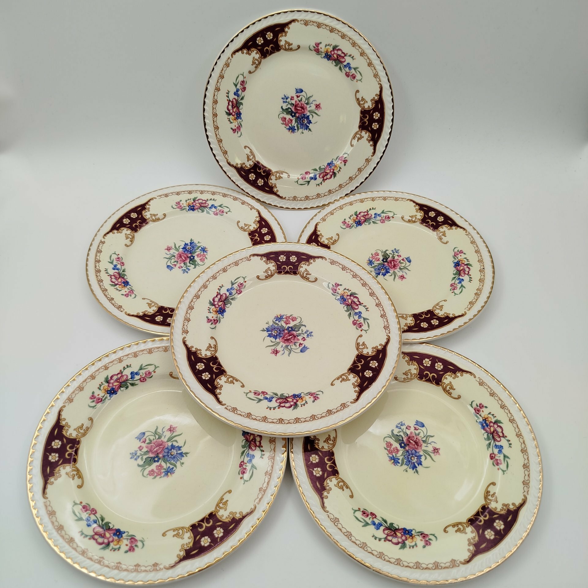 Набор пирожковых тарелок с цветочным декором на 6 персон, Portland Pottery, фаянс