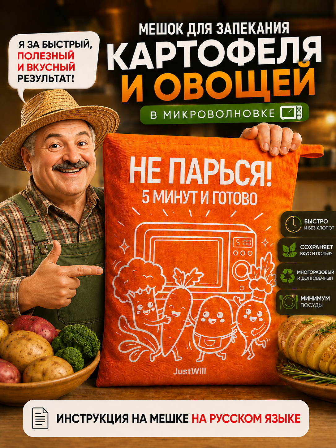 Мешок для запекания и варки овощей и картофеля в микроволновке