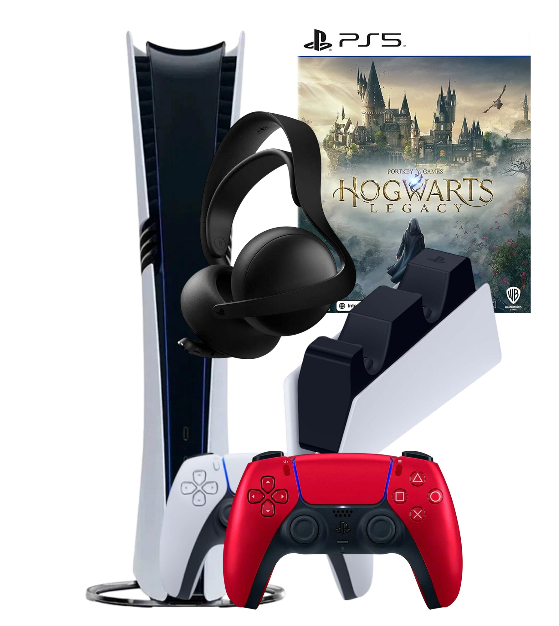 Игровая приставка PS5 Pro + Hogwarts Legacy+ Dualsense Charging Station + DualSense PS5 Volcanic Red + Pulse Elite Black