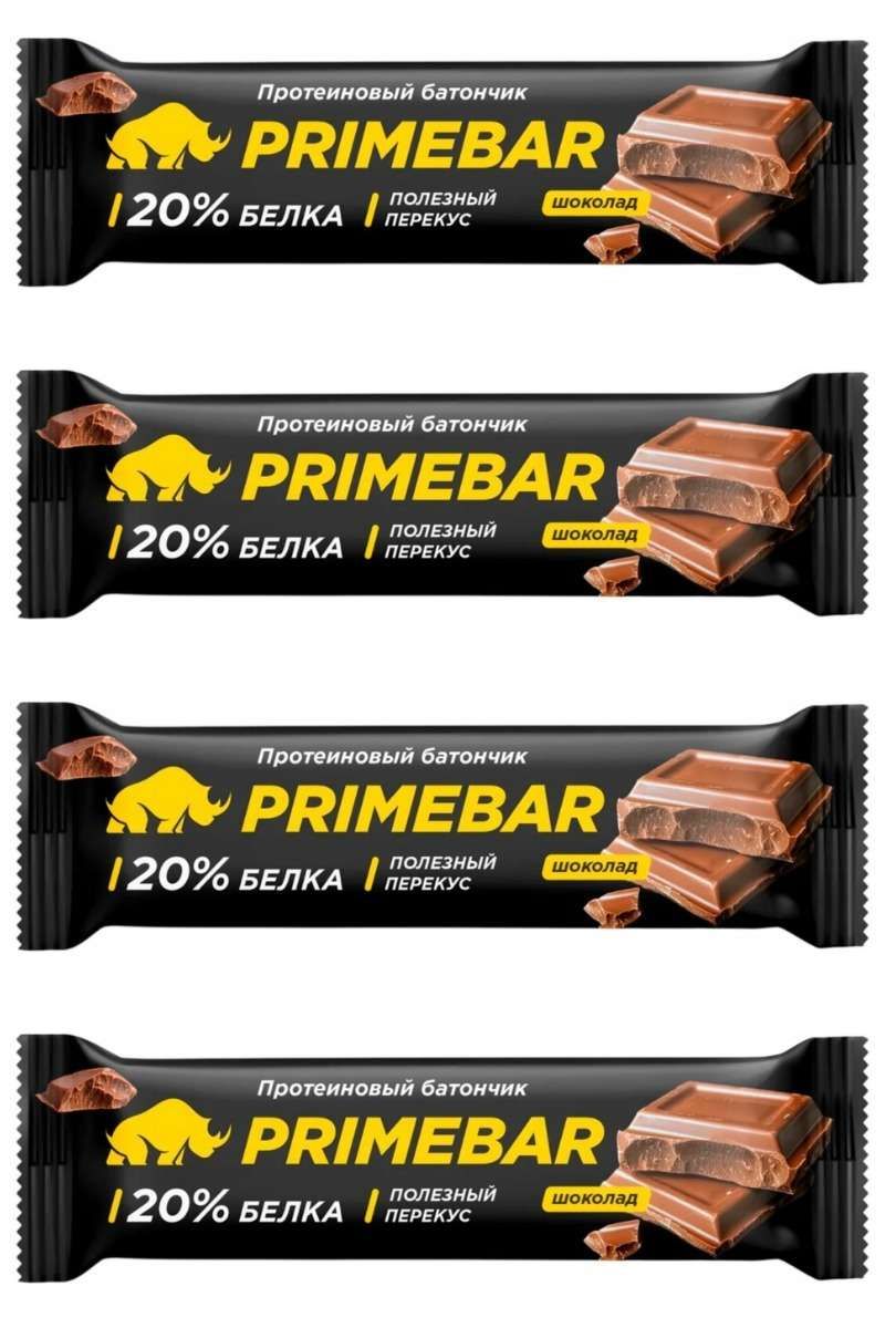 Primebar Protein Bar Батончик глазированный со вкусом Шоколад, 40 г, 4 шт