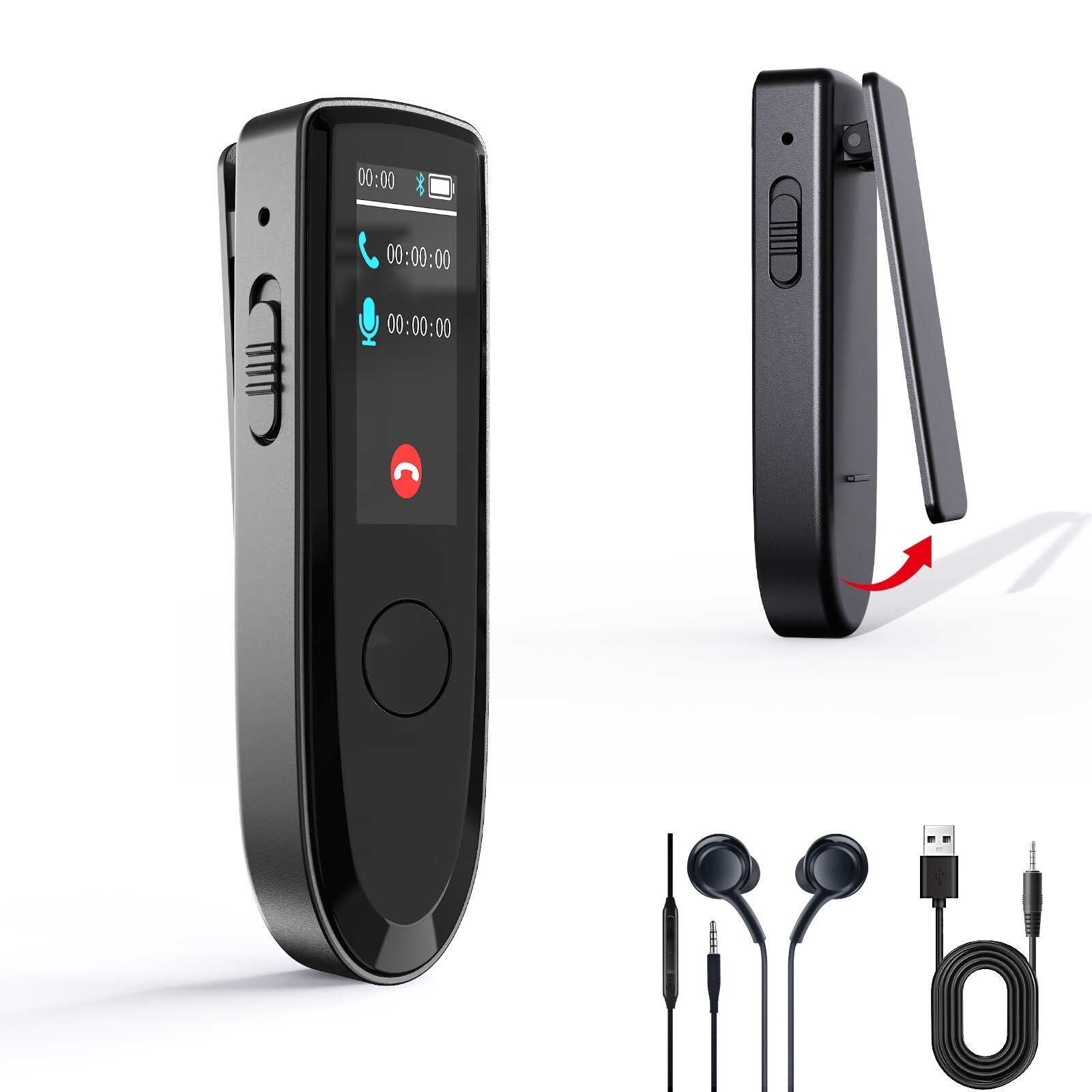 Диктофон мини для записи разговоров и звонков, 64 ГБ, Bluetooth 5.0, клипса, аудио 3,5 мм