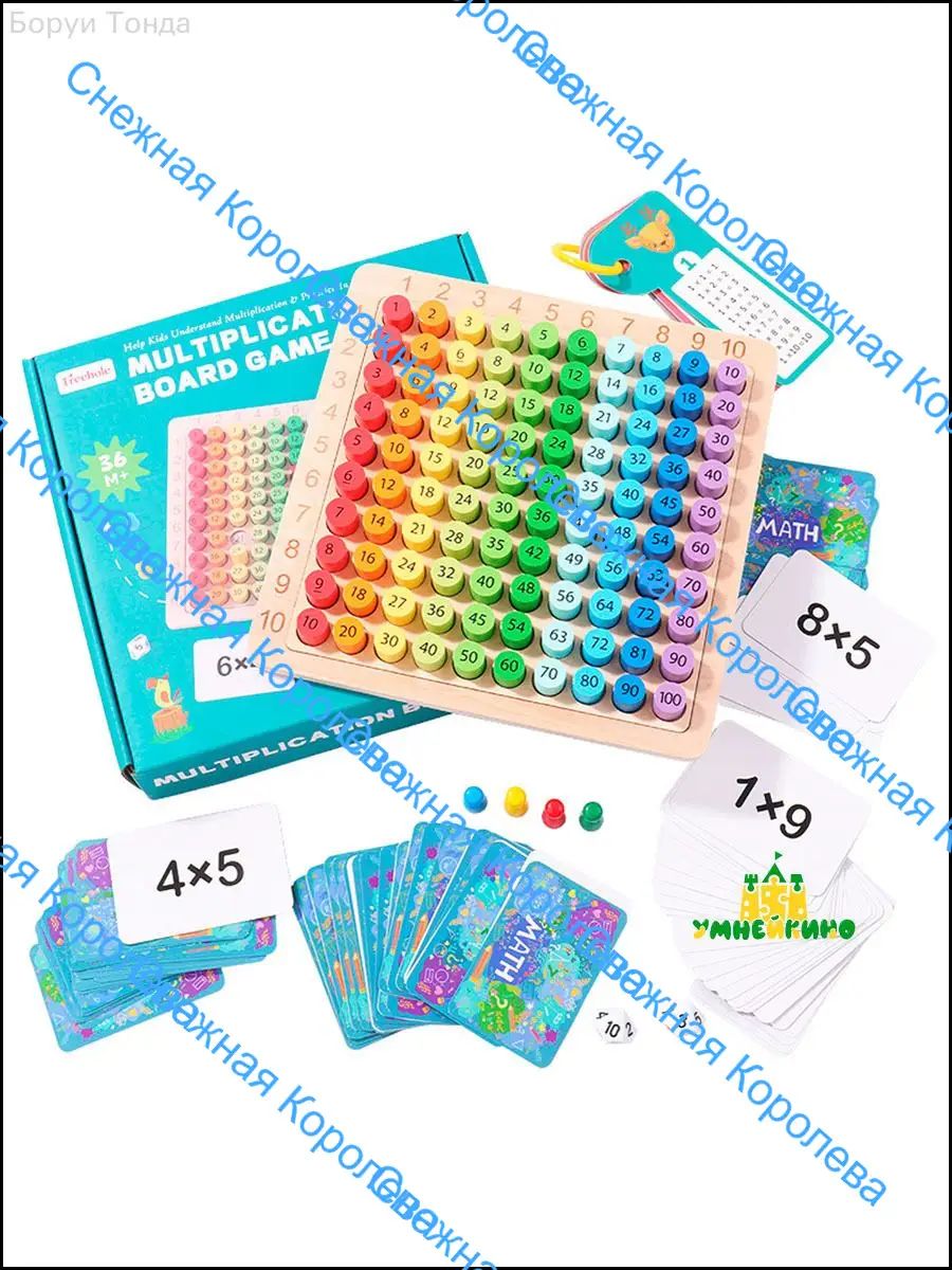 Счетный материал Montessori из дерева, платформа с карточками примеров и таблицей умножения, 100 цилиндров с цифрами, ку — фото 1