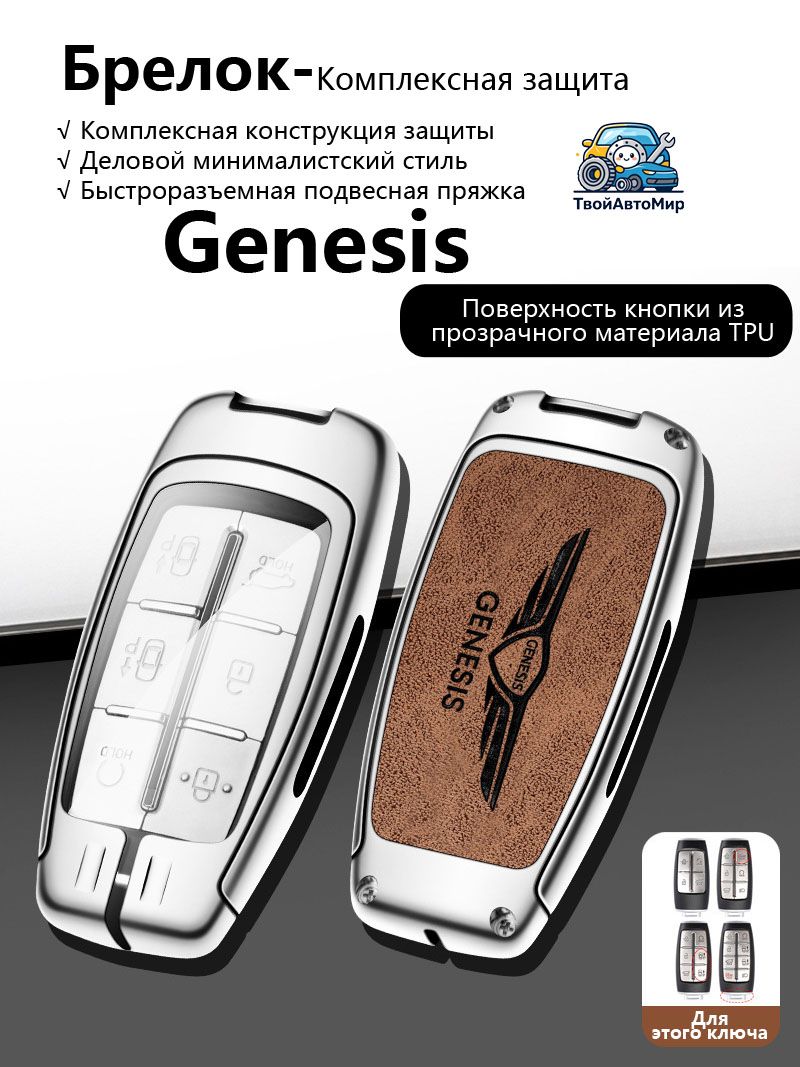Чехол для ключа Дженезис Genesis GV80, GV70, G80, G70, G90, GV60 2020-2026, кожаный чехол из сплава Gunmetal для смарт ключа Дженезис Genesis (4/6/7/8 кнопок)