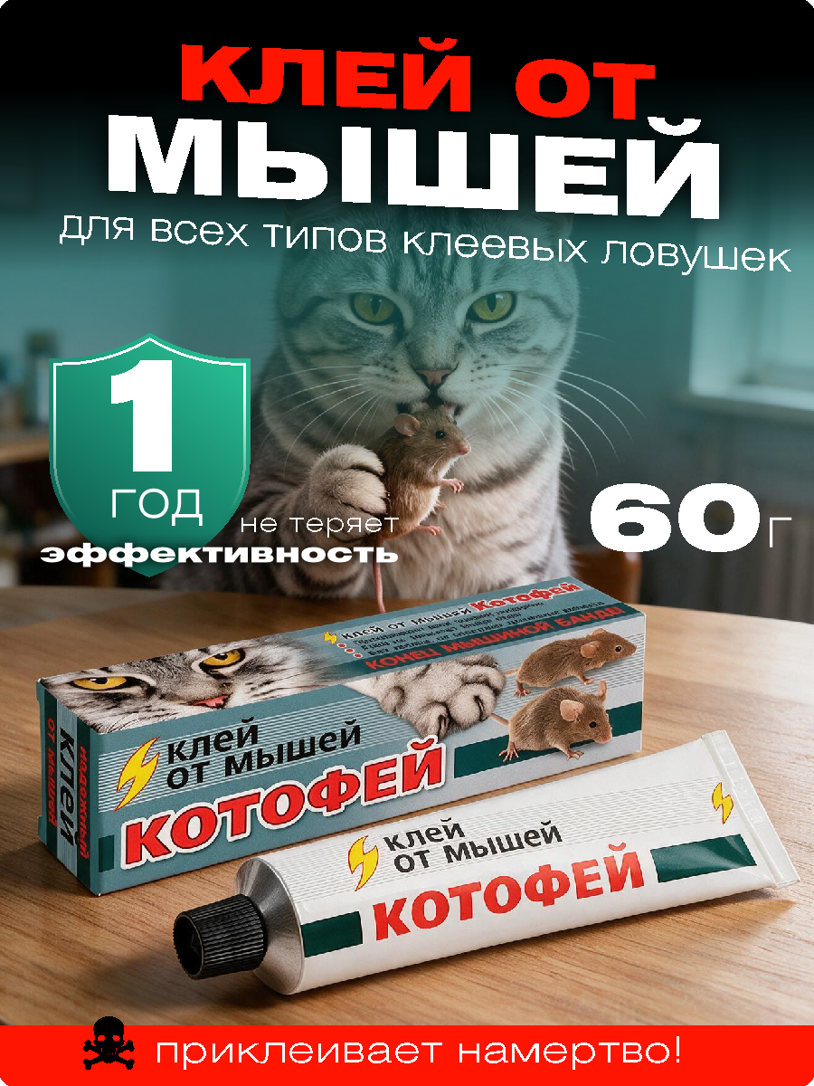 Клей от мышей и крыс 60 г "Котофей" Родентицид средство от грызунов