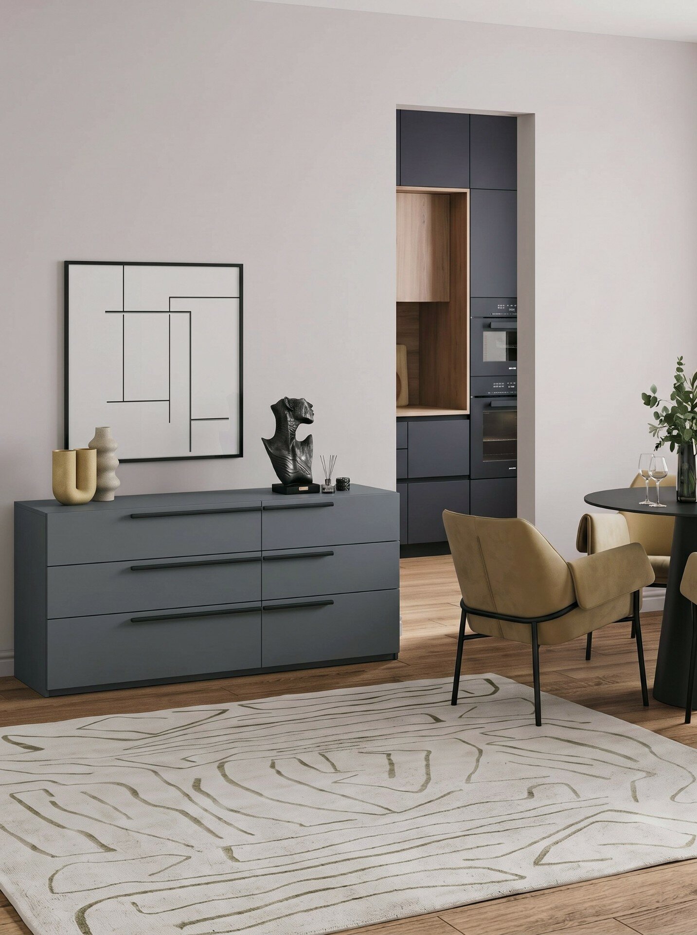 Комод Лорена Пакс-3 Серый Графит 162 PE FM 160x44x70 см, Дом мебели для вас