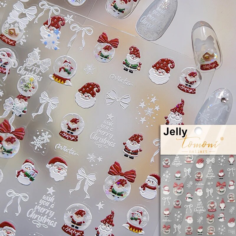 Christmas Tree House Crystal Ball Santa Claus Bear Cute Snowman Bowknot Snowflake Apple Pine DIY Nail Art Sticker Manicure Decal