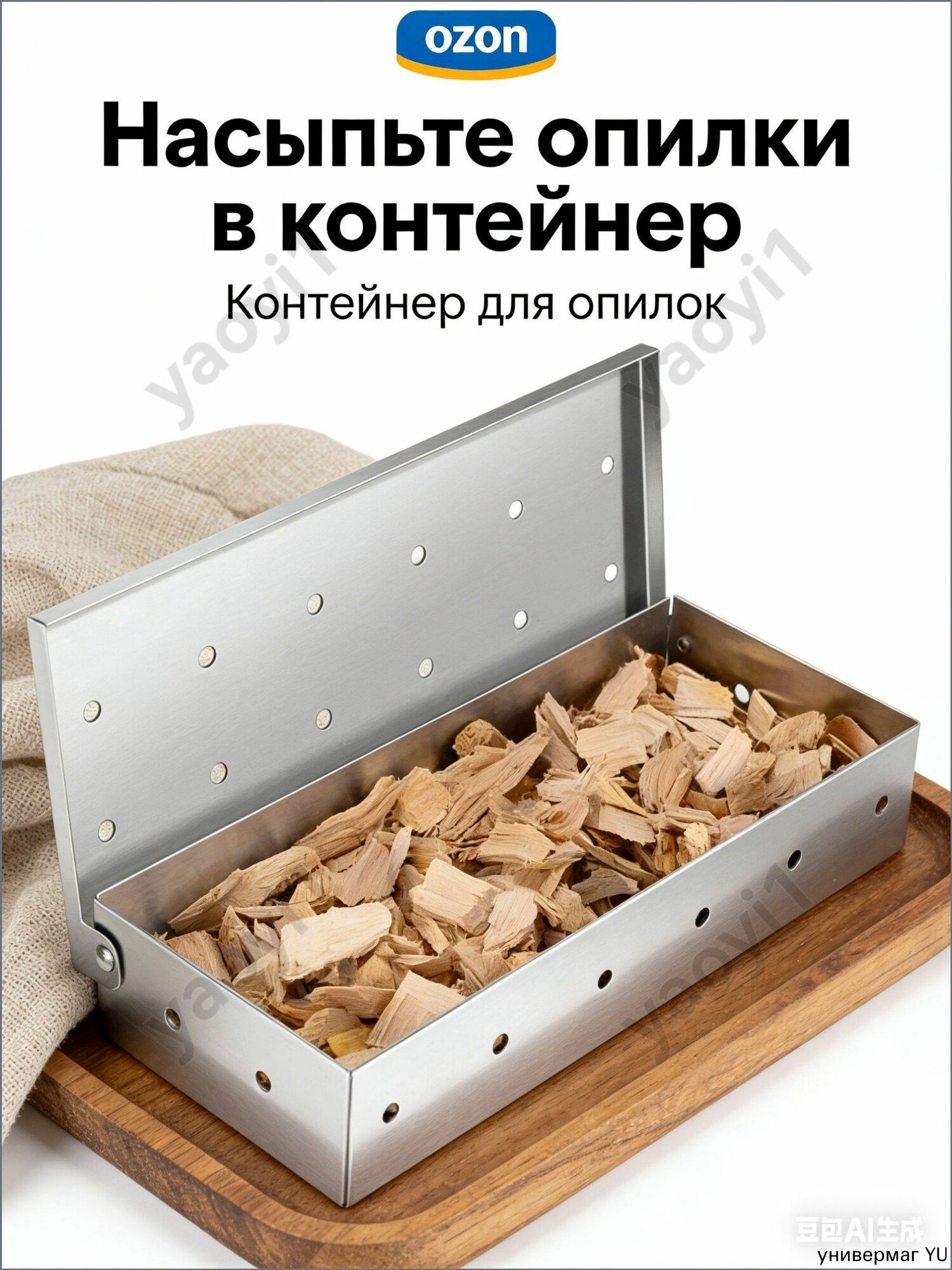 Контейнер для щепы для копчения , перфорированный, для гриля и мангала, 1 шт.