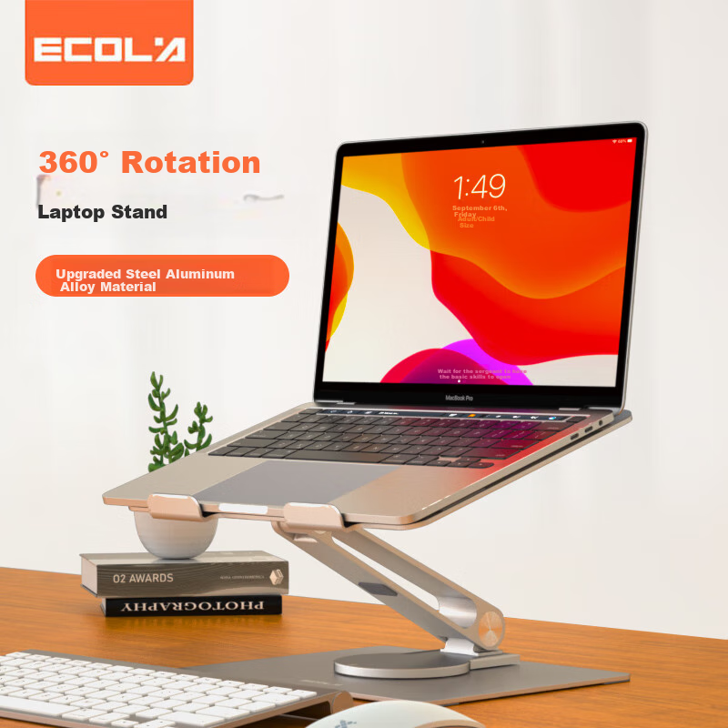 ECOLA алюминиевая подставка для ноутбука с 360° вращением и регулировкой высоты, складная модель для игровых ноутбуков