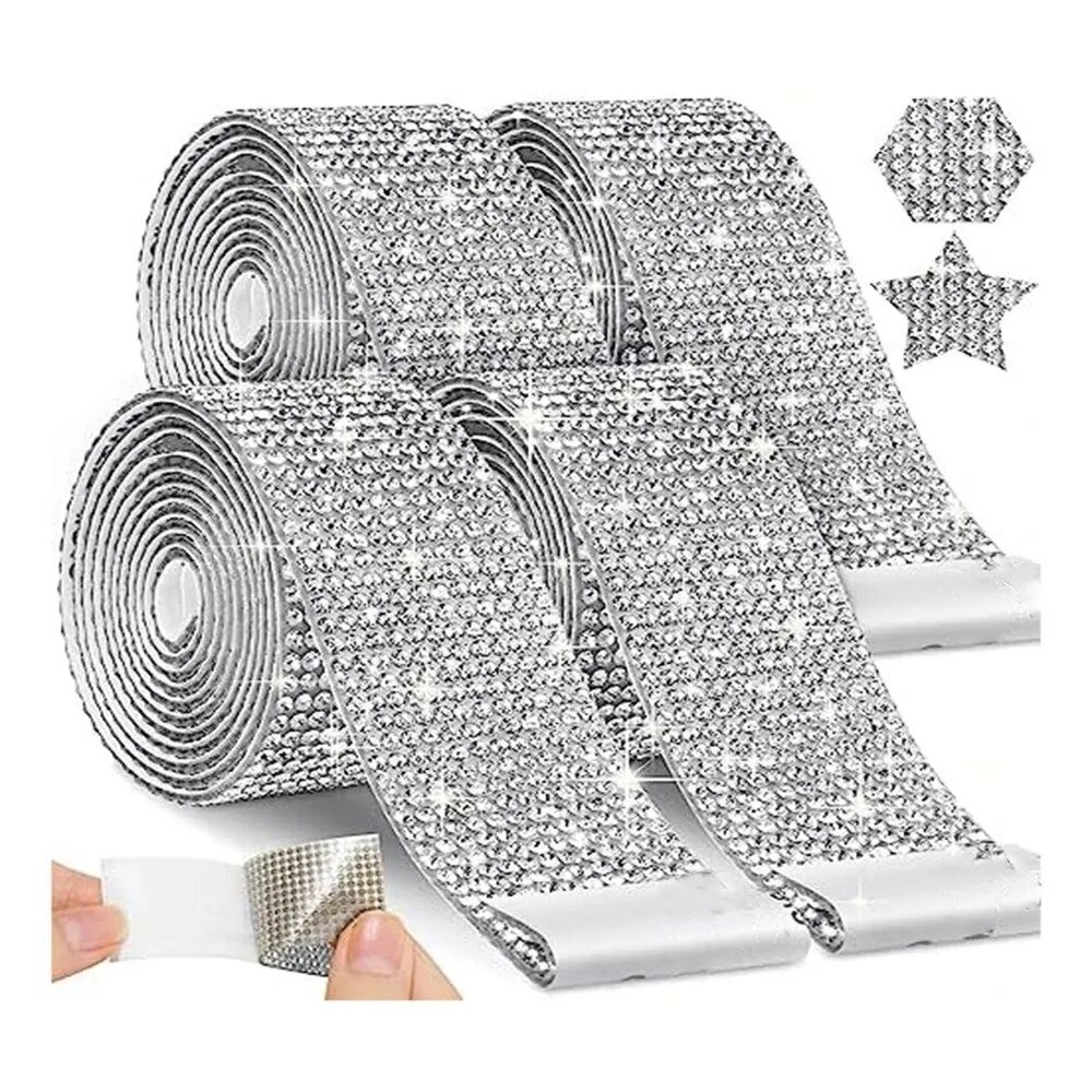 (Q I Z F) 4 Рулона Самоклеящихся Полосок Со Стразами Лента Алмазная Для Поделок, DIY