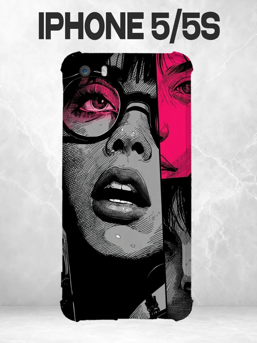 Чехол на iPhone 5/5s с принтом Поп-арт девушка в очках