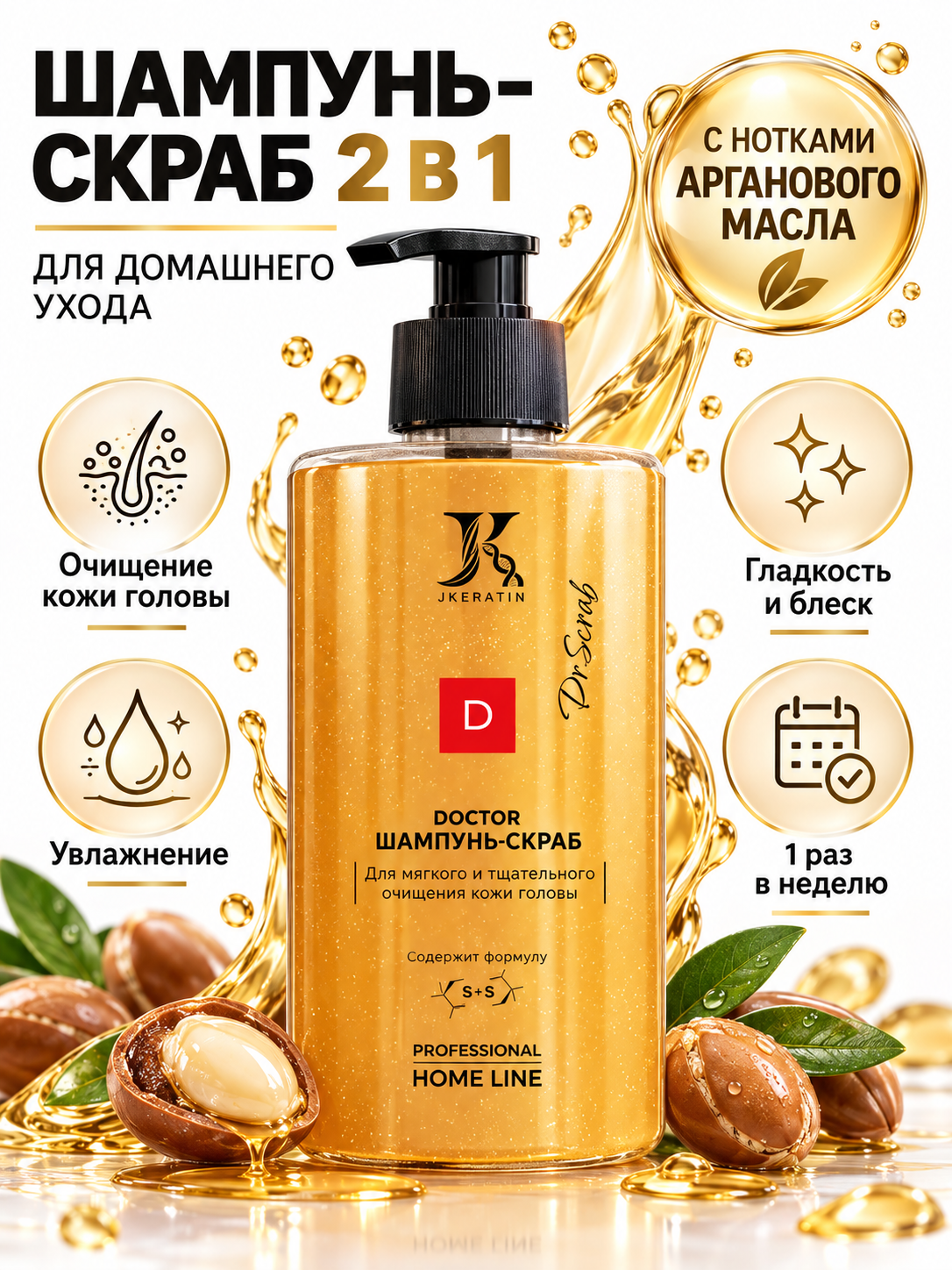 Профессиональный шампунь Doctor Scrab JKERATIN, для всех типов волос, 660 мл