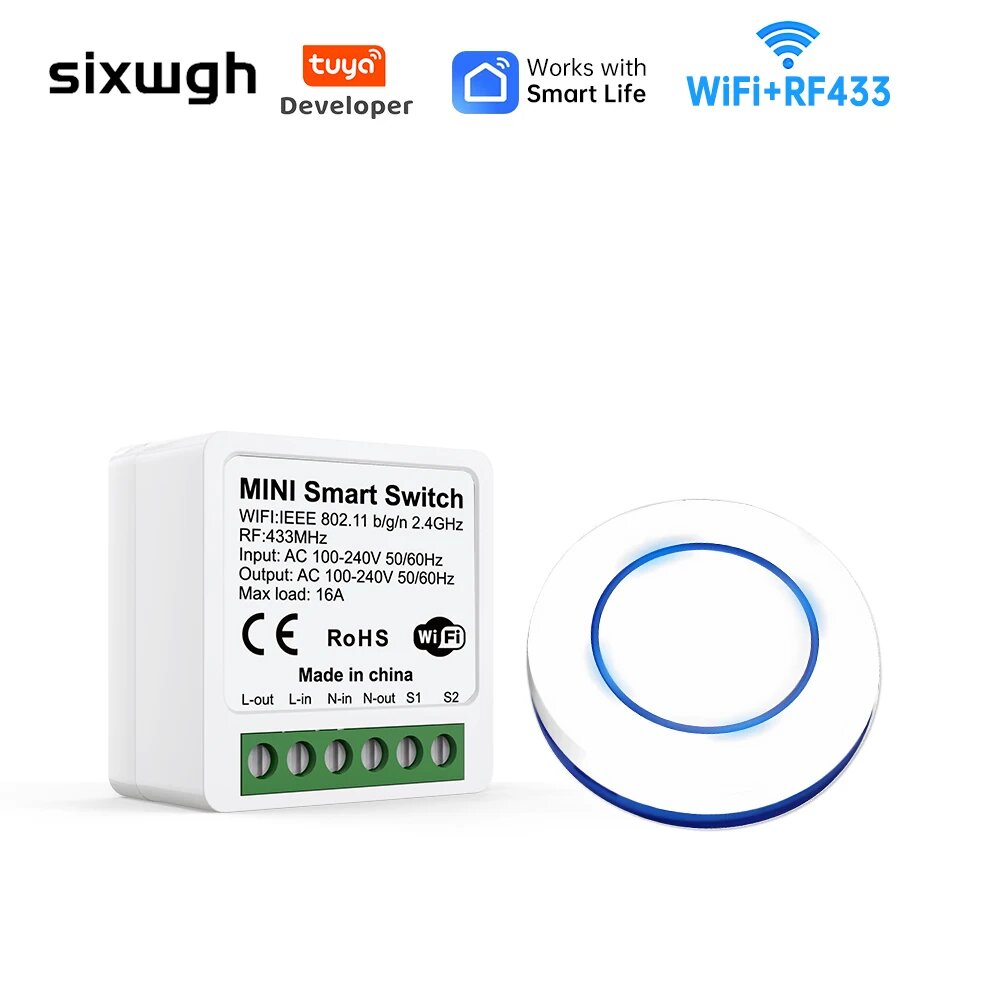 SIXWGH Интеллектуальное реле Wi-Fi 16A WiFi RF switch