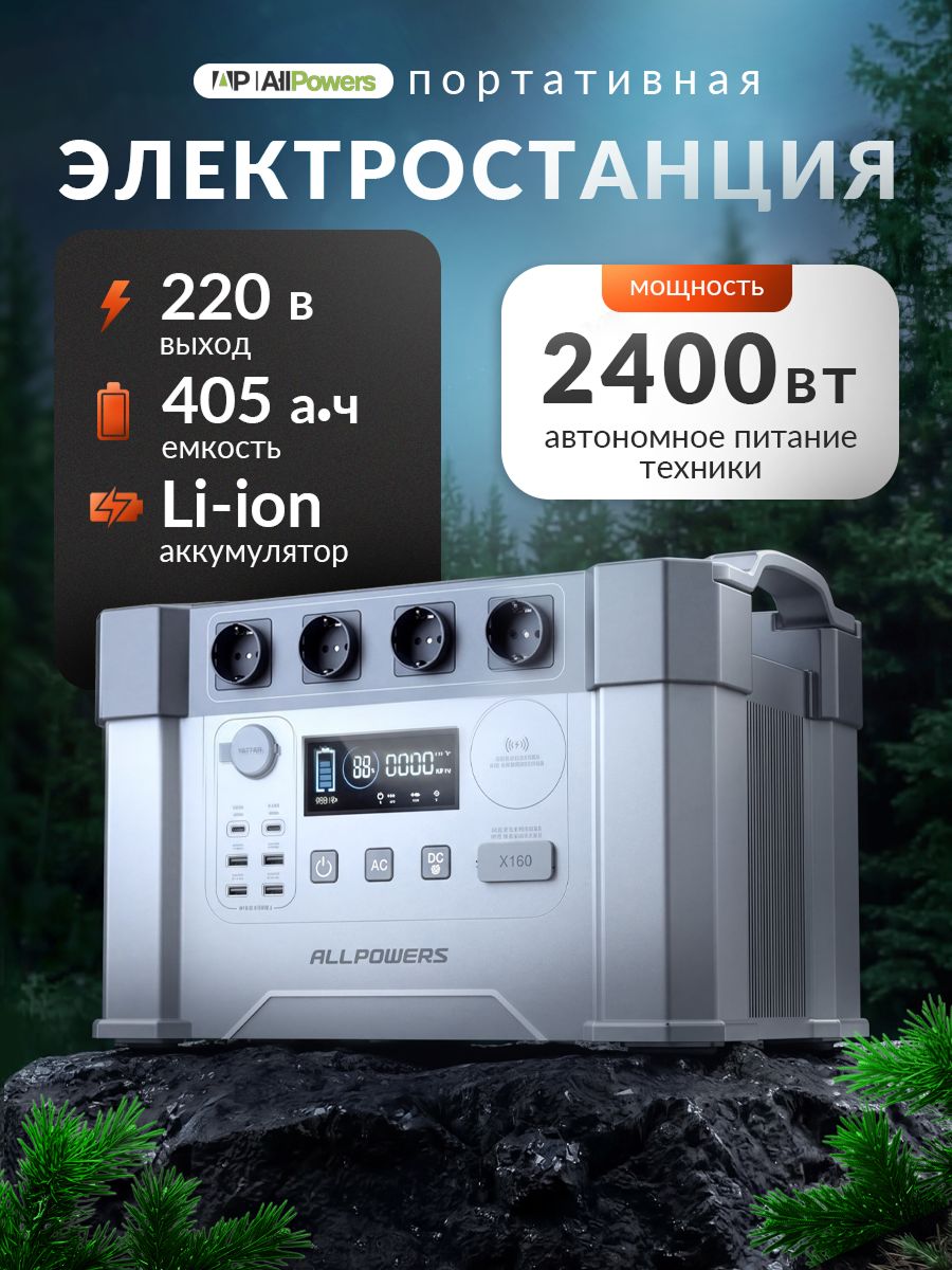 Портативная электростанция 220 в Allpowers S2000 PRO 2400Вт / 405 405 мАч