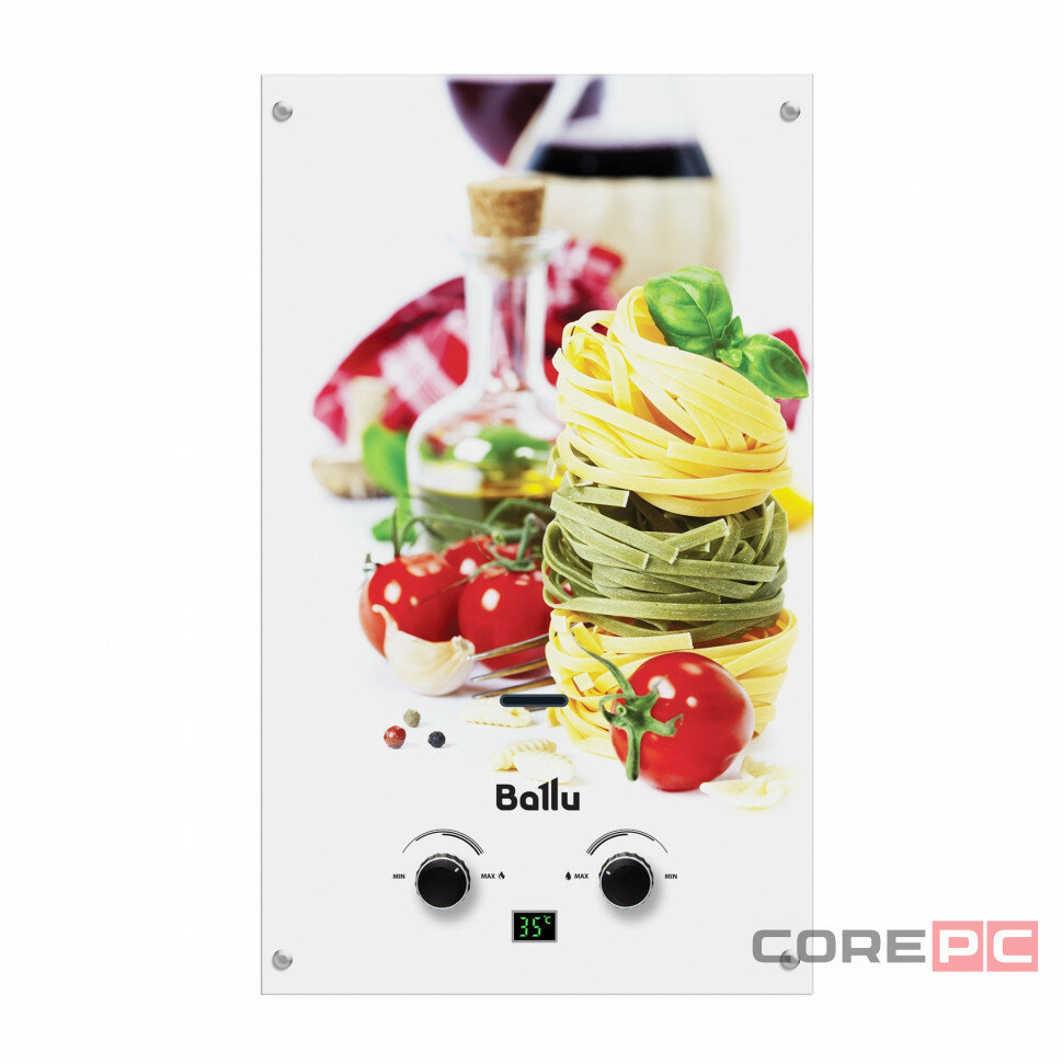 Колонка газовая Ballu GWH 10 Fiery Glass Pasta, белый, 19х33х55 см