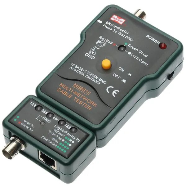 Тестер 13-1222 MS6810 кабельный для витой пары, коаксиала, RJ45, BNC (Mastech)
