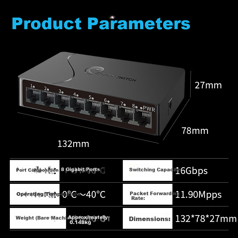 Huoyi 8-портовый Gigabit сетевой коммутатор Без PoE естественное охлаждение управляемый облаком мониторинг