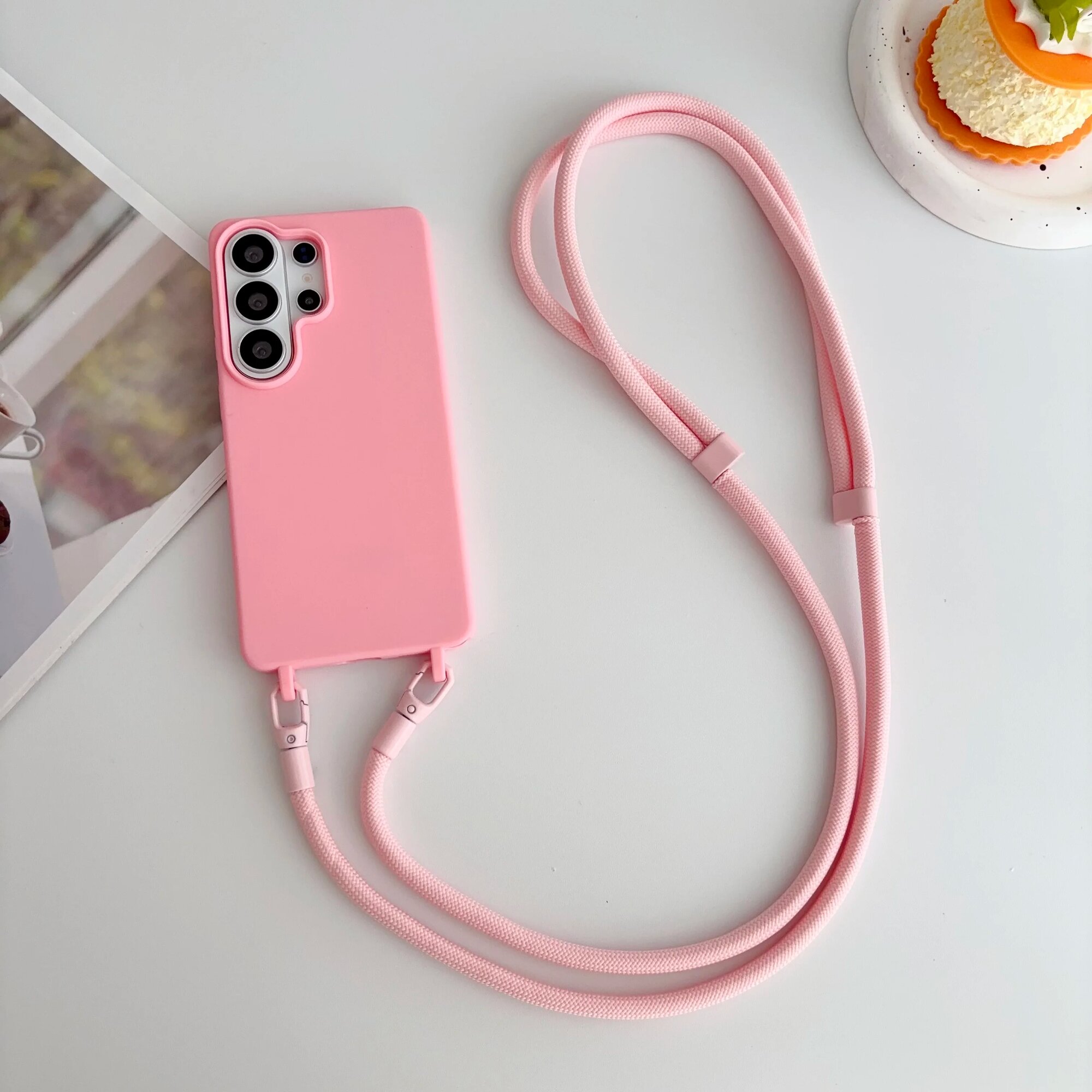 Матовый чехол с ремешком Samsung Галактика С25 Pink