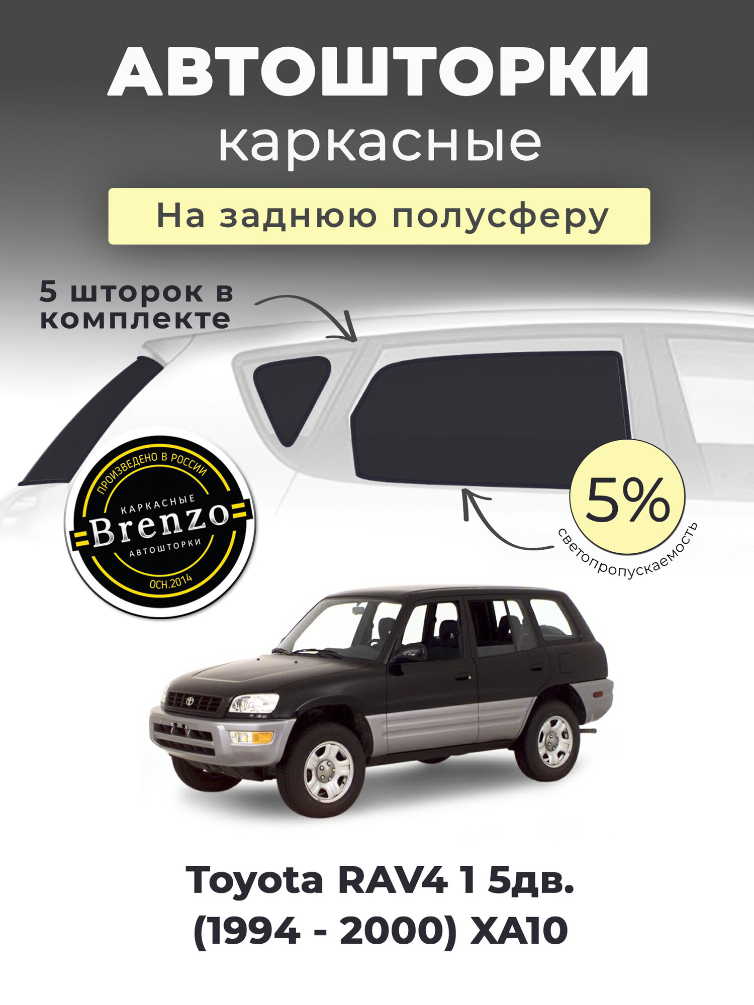 Каркасные шторки Toyota RAV4 1 5дв. (1994 - 2000) XA10 на заднюю полусферу 5%, сетки от солнца в машину