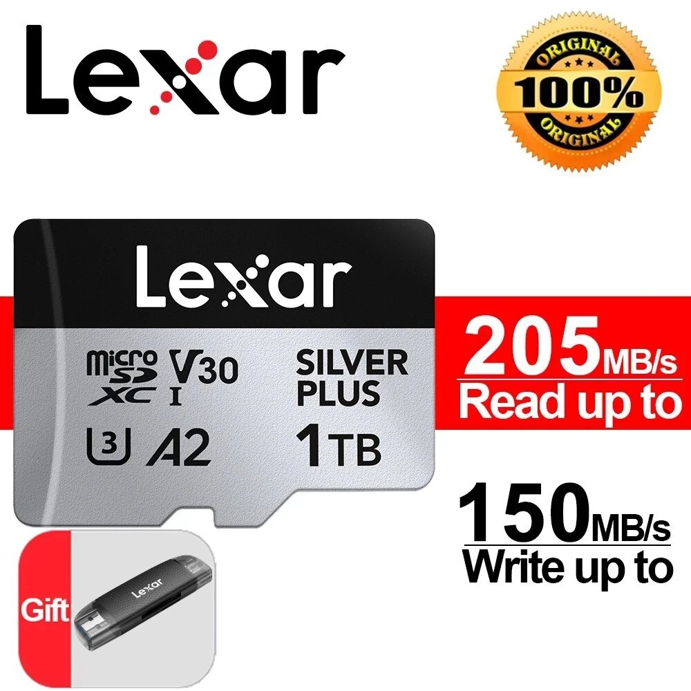Карта памяти Lexar 1366x, 512 ГБ, 256 ГБ, 128 ГБ, 64 ГБ, SDXC, класс 10, до 205 Мб/с, Micro SD-карта A2, U3, V30, 4K, TF-карта для телефона, дрона