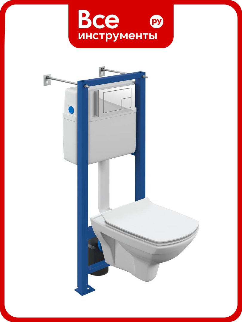 Комплект Cersanit CARINA XL CO DPL EO slim инсталляция VECTOR, кнопка CORNER, пластик белый 64119