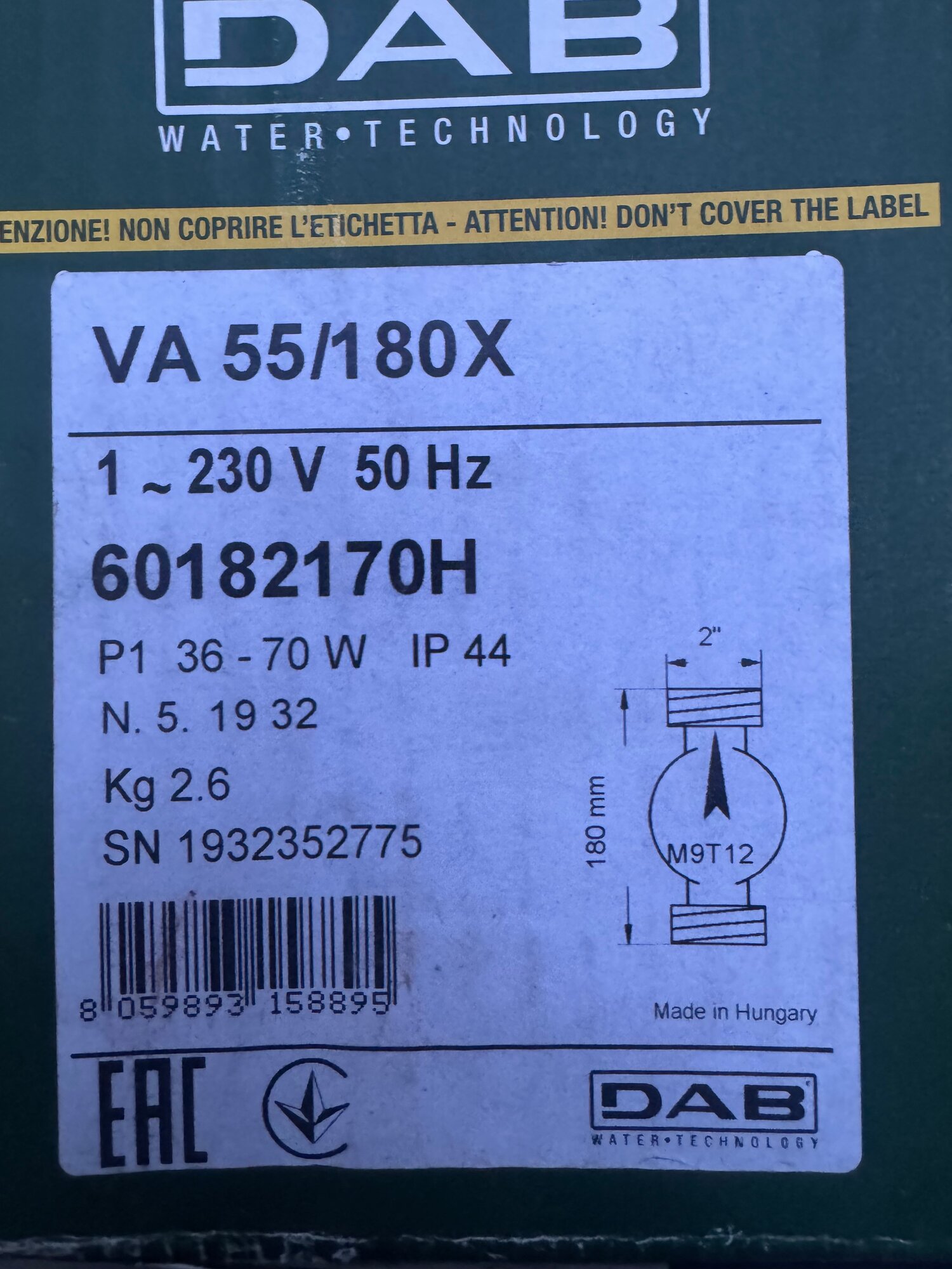 Насос циркуляционный DAB VA 55/180 (60182170H), насос для отопления