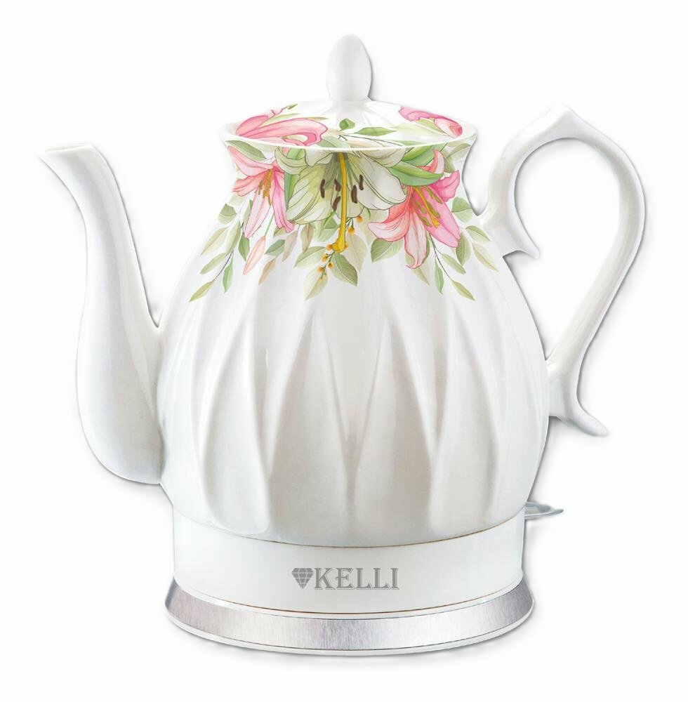 Чайник Kelli KL-1381 белый с лилиями