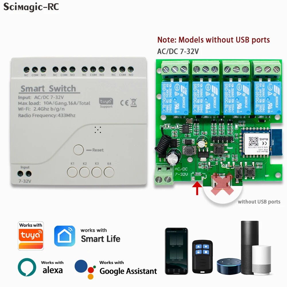 Умный реле Scimagic-RC Wi-Fi, 7-32V, Tuya