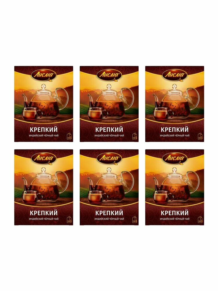 Лисма Чай черный крепкий 100 пакетиков по 2 г, 200 г, 6 шт