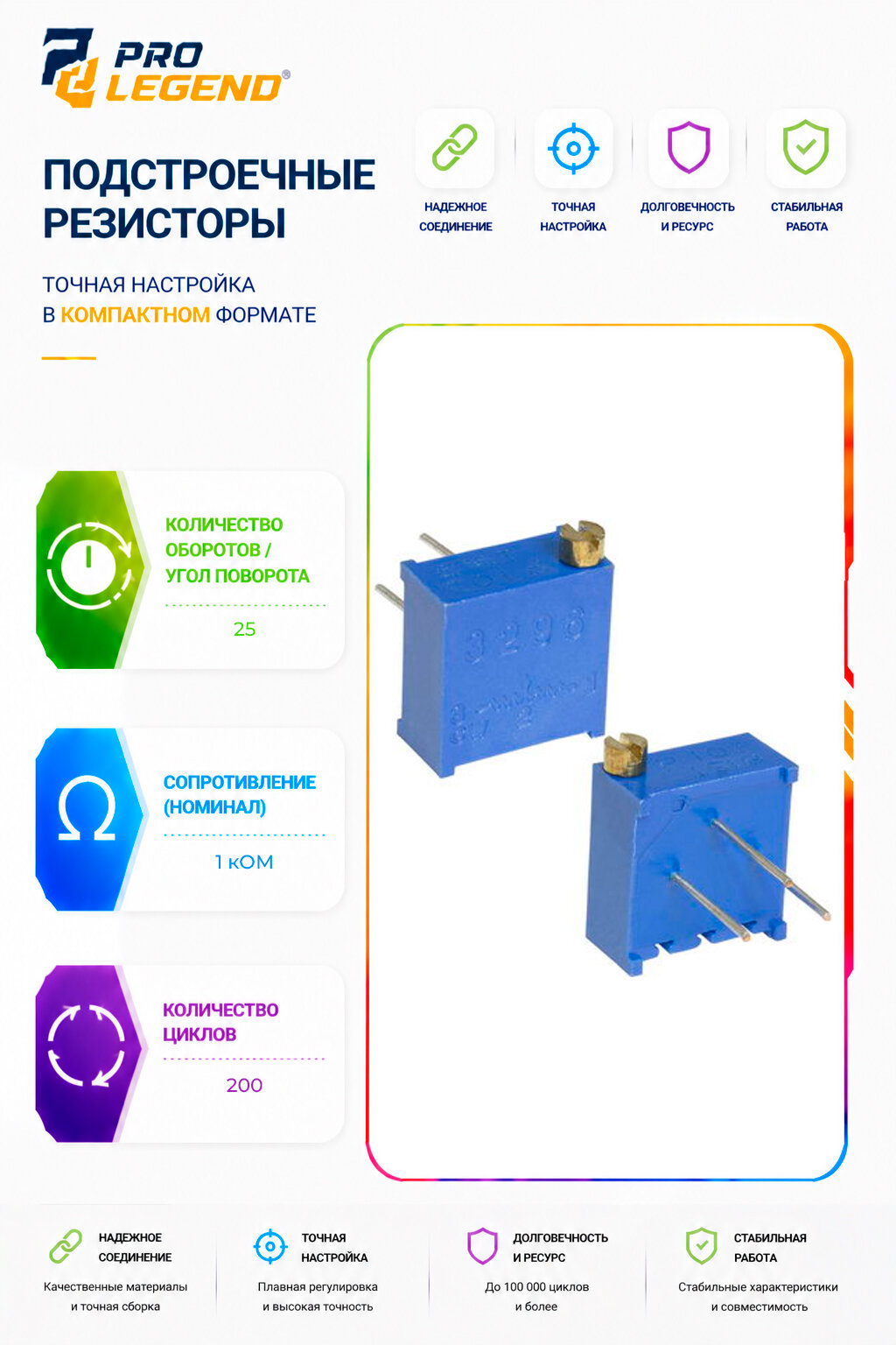Подстроечный резистор 3296P, 1 K