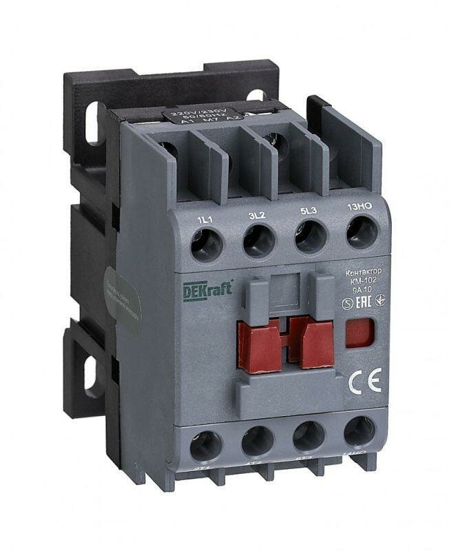 Контактор силовой DEKraft КМ-102 3п 9 А, катушка 230 В AC 1НО AC-3 AC-4