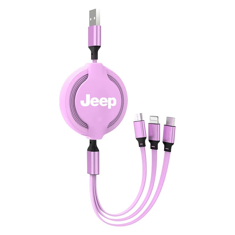 Автомобильный USB-кабель для зарядки 3-в-1, выдвижной зарядный кабель для Jeep Wrangler, PURPLE