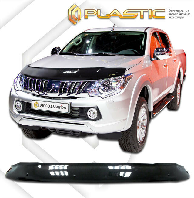 Дефлектор капота Mitsubishi Triton 2015-н. в. Черный глянцевый СА Пластик