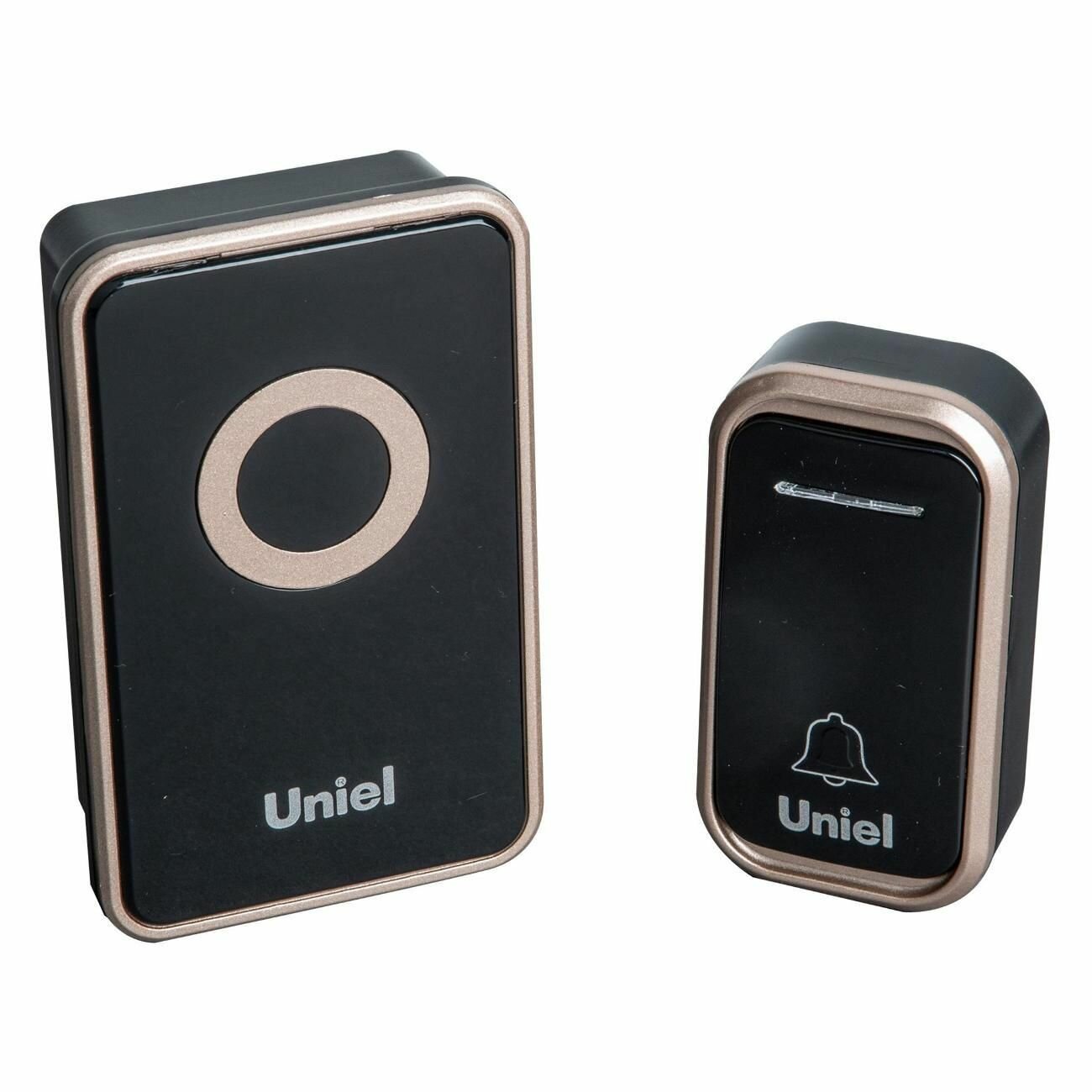 Дверной звонок Uniel UDB-094W-R1T1-38S-BL/GL Звонок электронный, 220В. Радиус действия 150 м. Черный с золотистым. ТМ Uniel