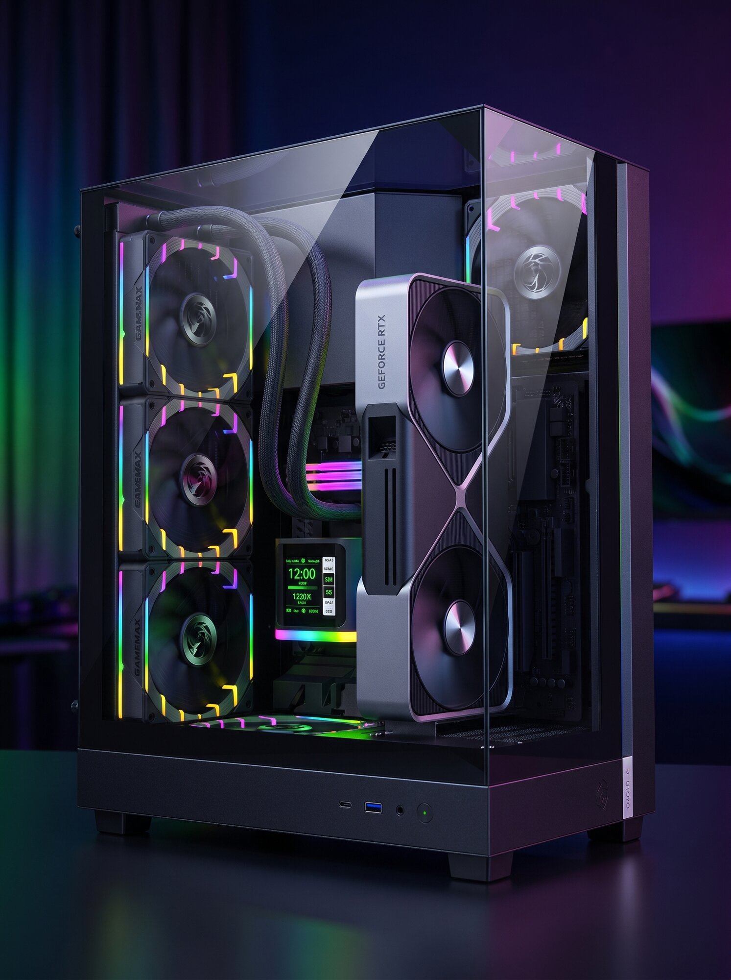 Корпус для ПК GAMEMAX T20 BK Micro-Tower, поддержка BTF, стекло, вертикальное GPU, без БП