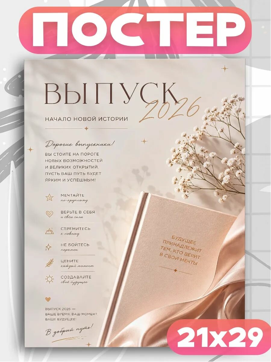 Постеры на стену Выпускной 2026 11 класс , плакат 1шт, А4 размер.