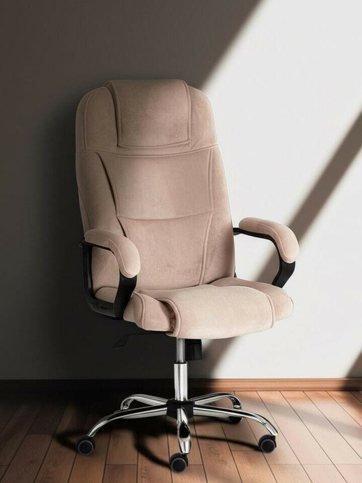 Кресло офисное TetChair, металлическая крестовина, бежевый флок, регулировка высоты и наклона, мягкие подлокотники