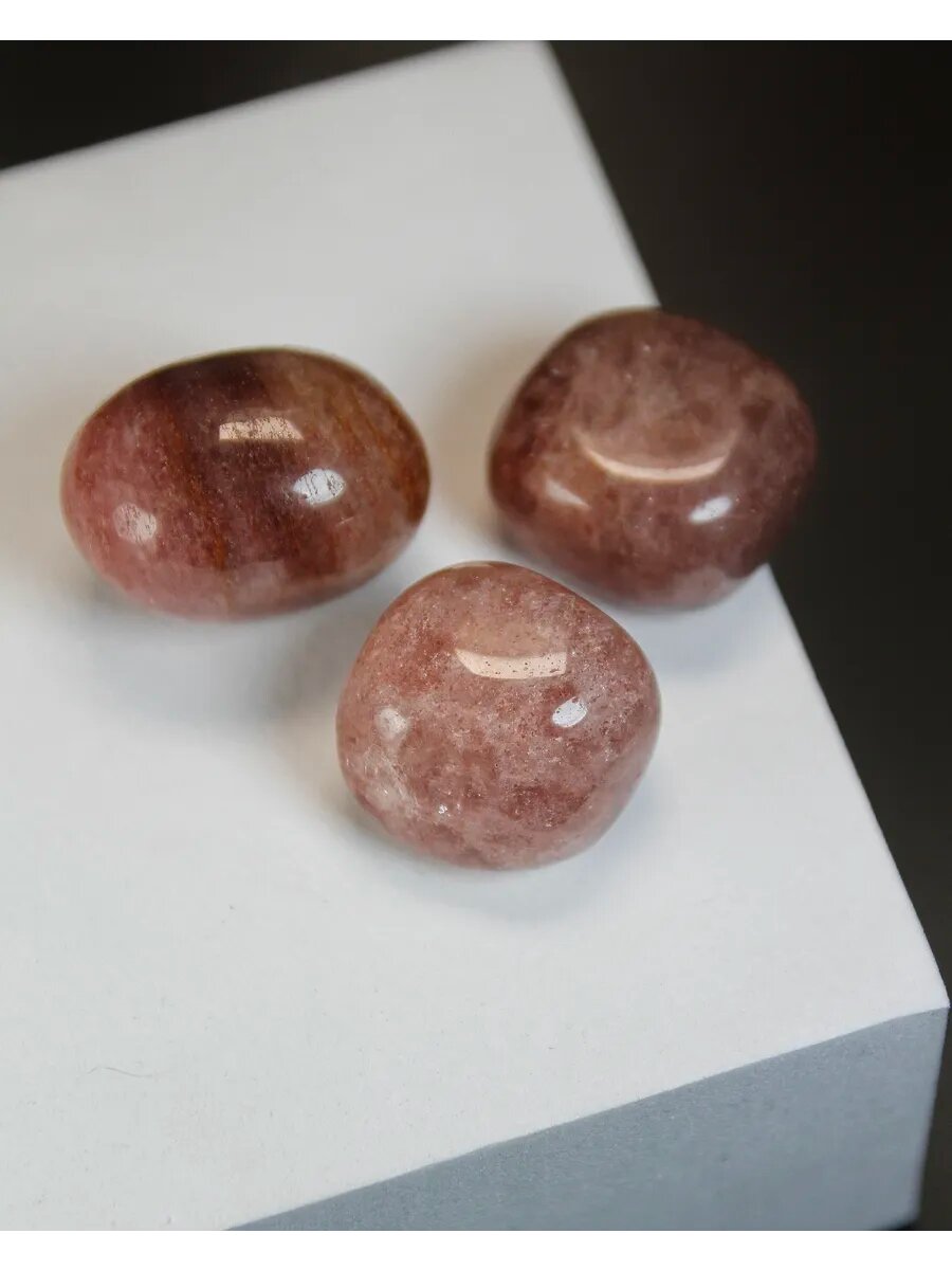 Клубничный кварц - 2 см, натуральный камень, 3 шт - оберег
