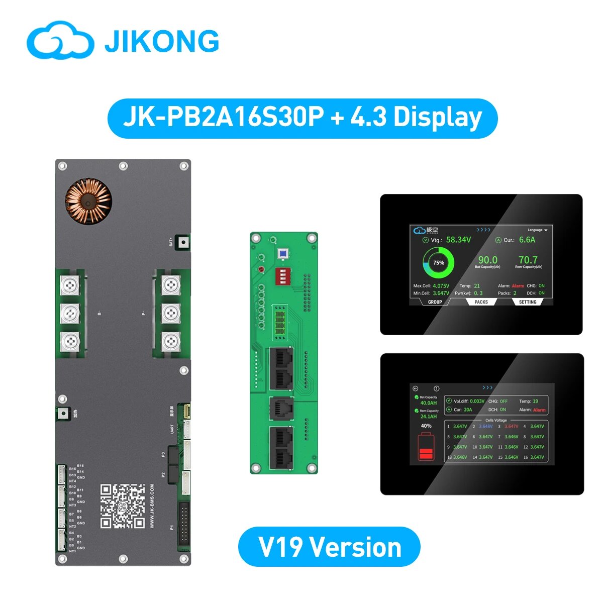 JIKONG V19 Smart BMS для LIFEPO4 аккумуляторов JK-PB2A16S30PV19 4.3