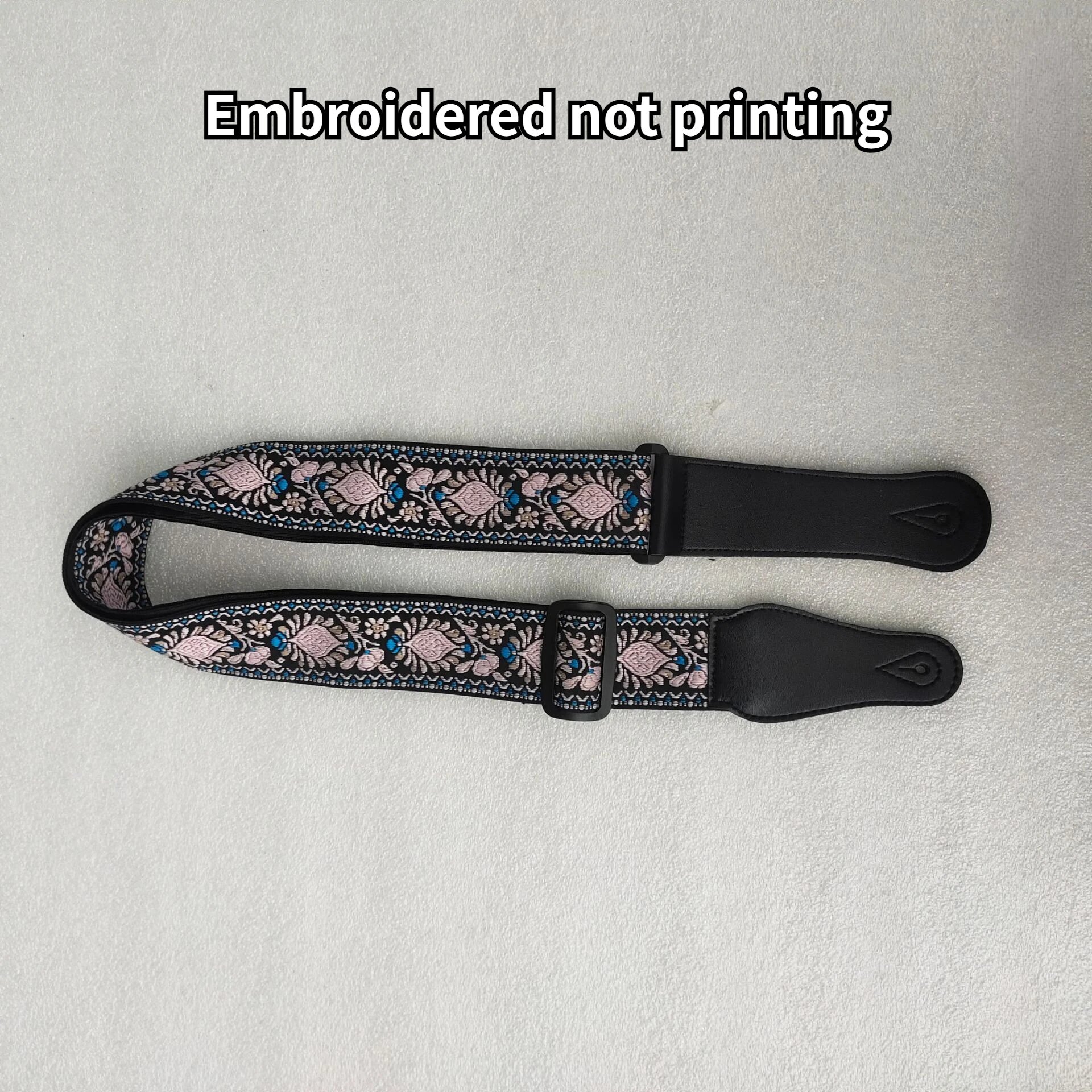 Регулируемый кожаный ремень для укулеле E embroidery pink
