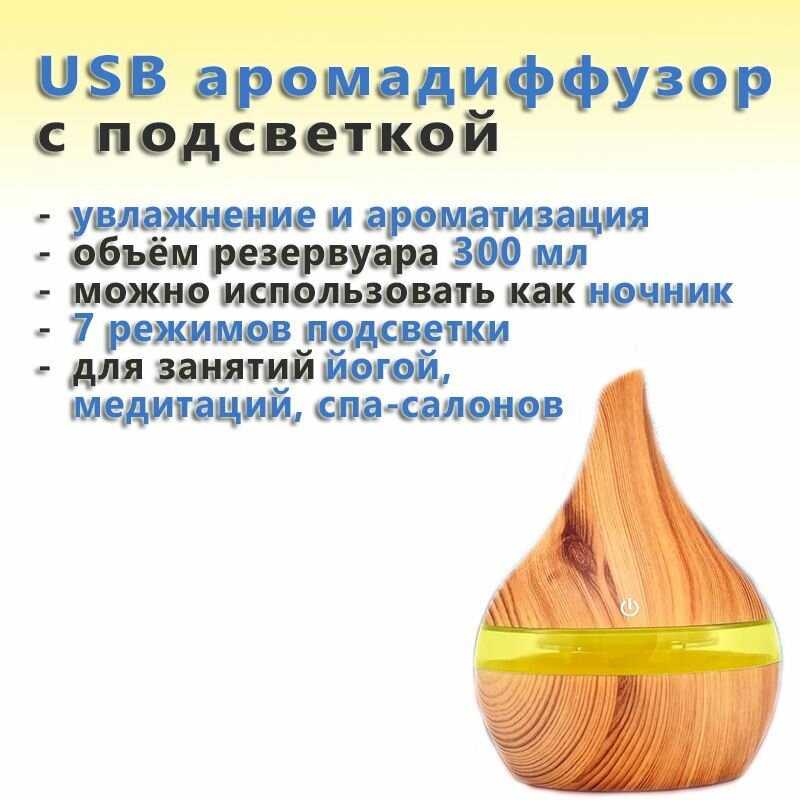 Аромадиффузор ультразвуковой Pivoca USB (мини автоматический увлажнитель) светлый