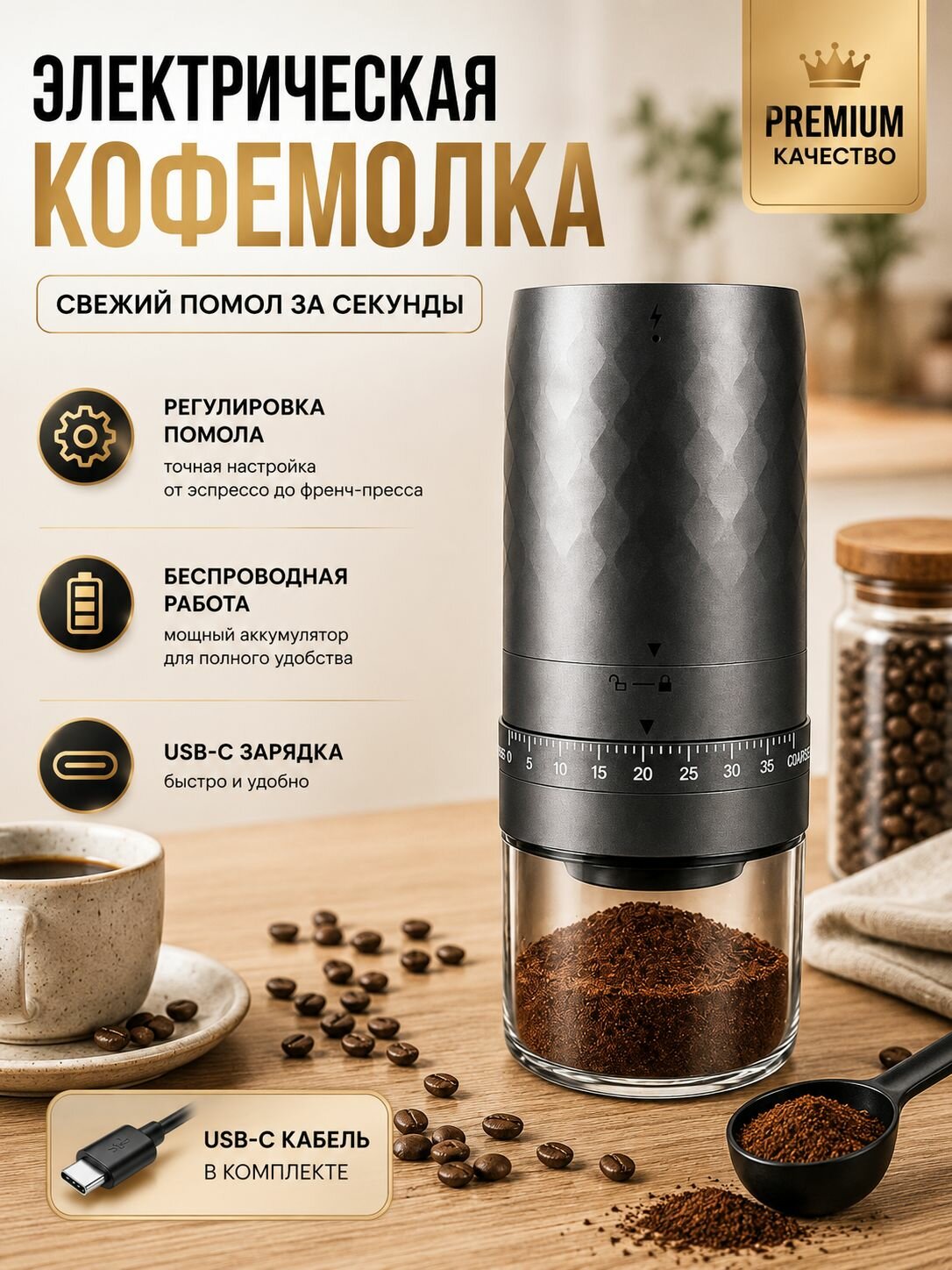 KLT Кофемолка KMDJ-3AW 25 Вт, объем 30 г