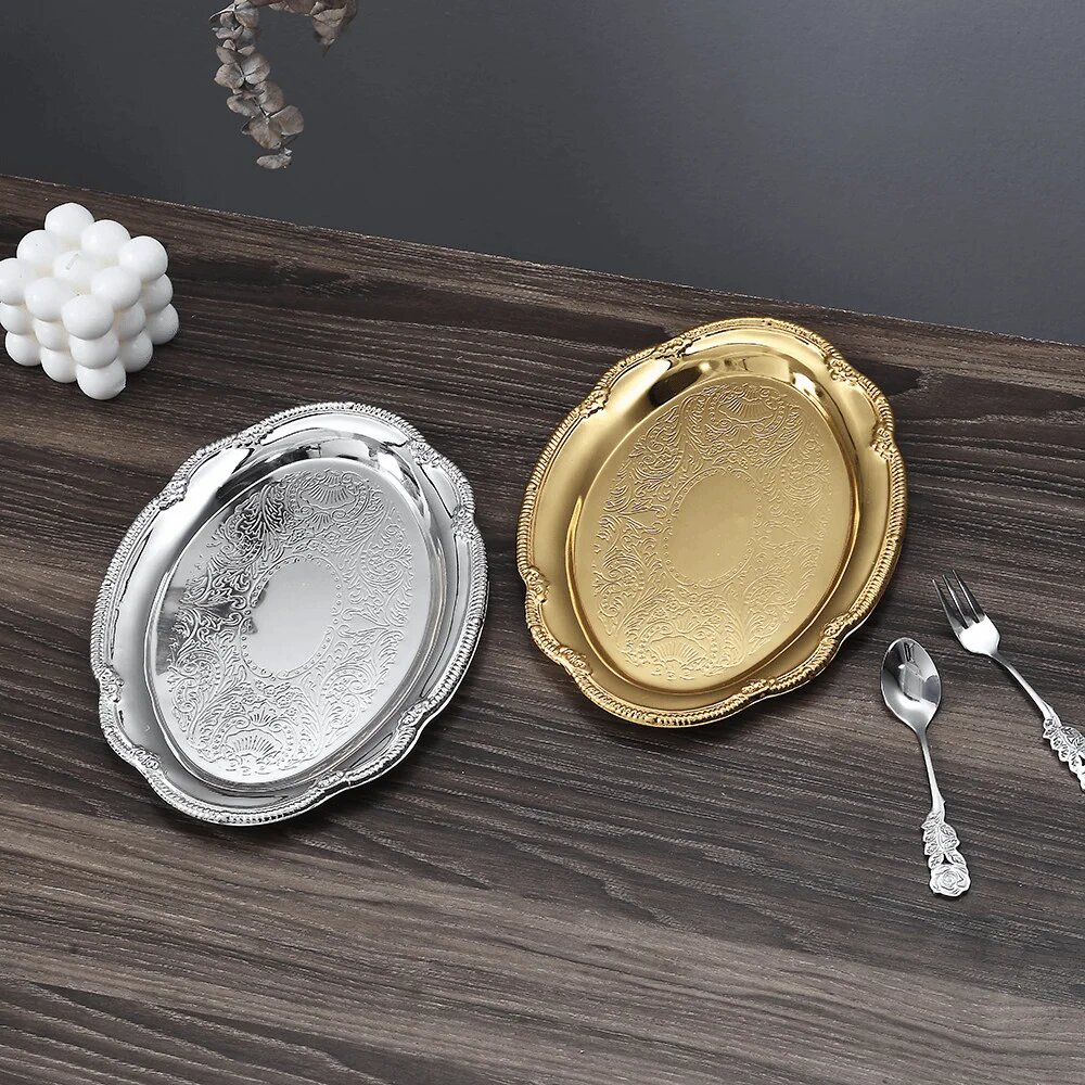 Золотой/серебряный металлический поднос для закусок Gold-S